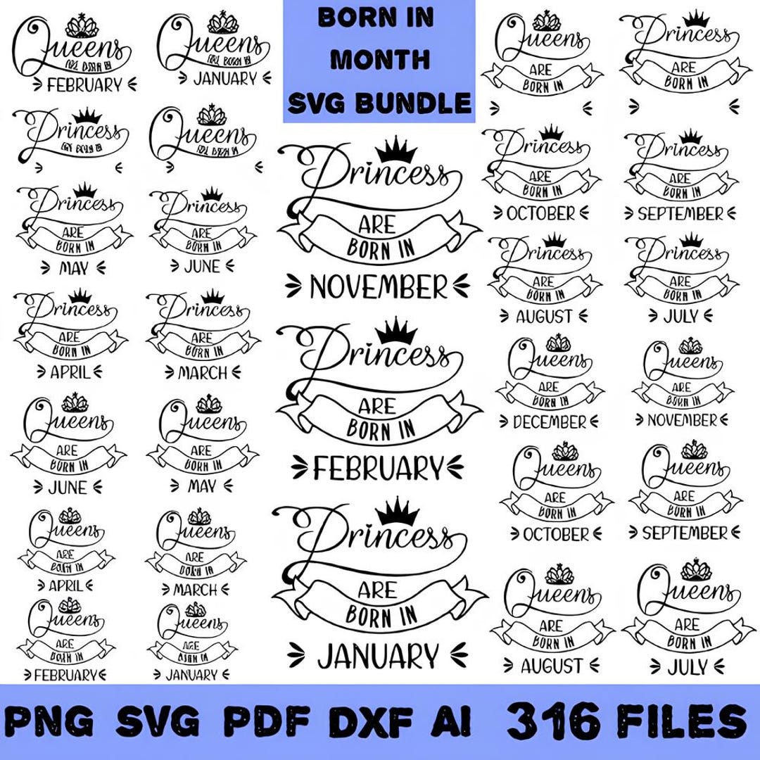 Born in Month SVG Bundle, Baby Shower Gift, Gender Neutral Newborn SVG ...