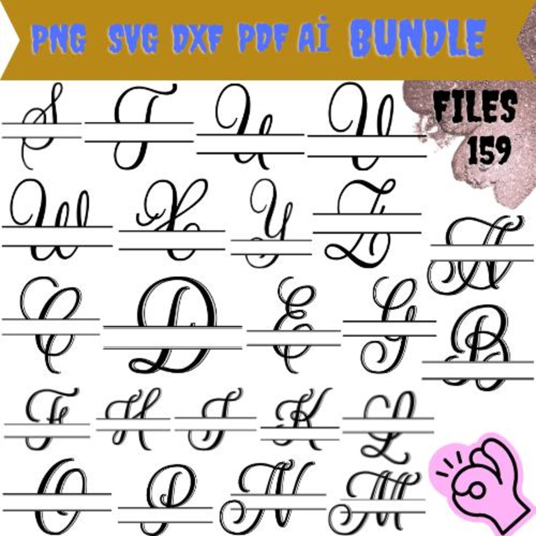 Script Split Monogram, Handwriting Monogram, Minimalist Split Monogram ...