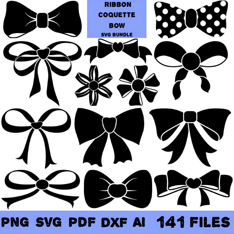 Festive Bow Tie and Ribbon SVG Set, Digital Cut File Bundle, PNG ...