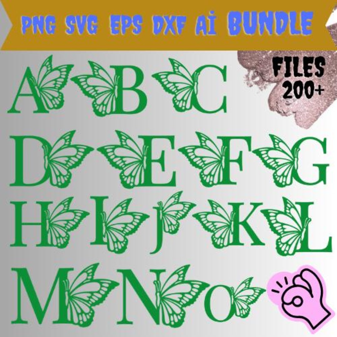 Butterfly Alphabet Cursive SVG Font Wedding Monogram Decorative Letters ...