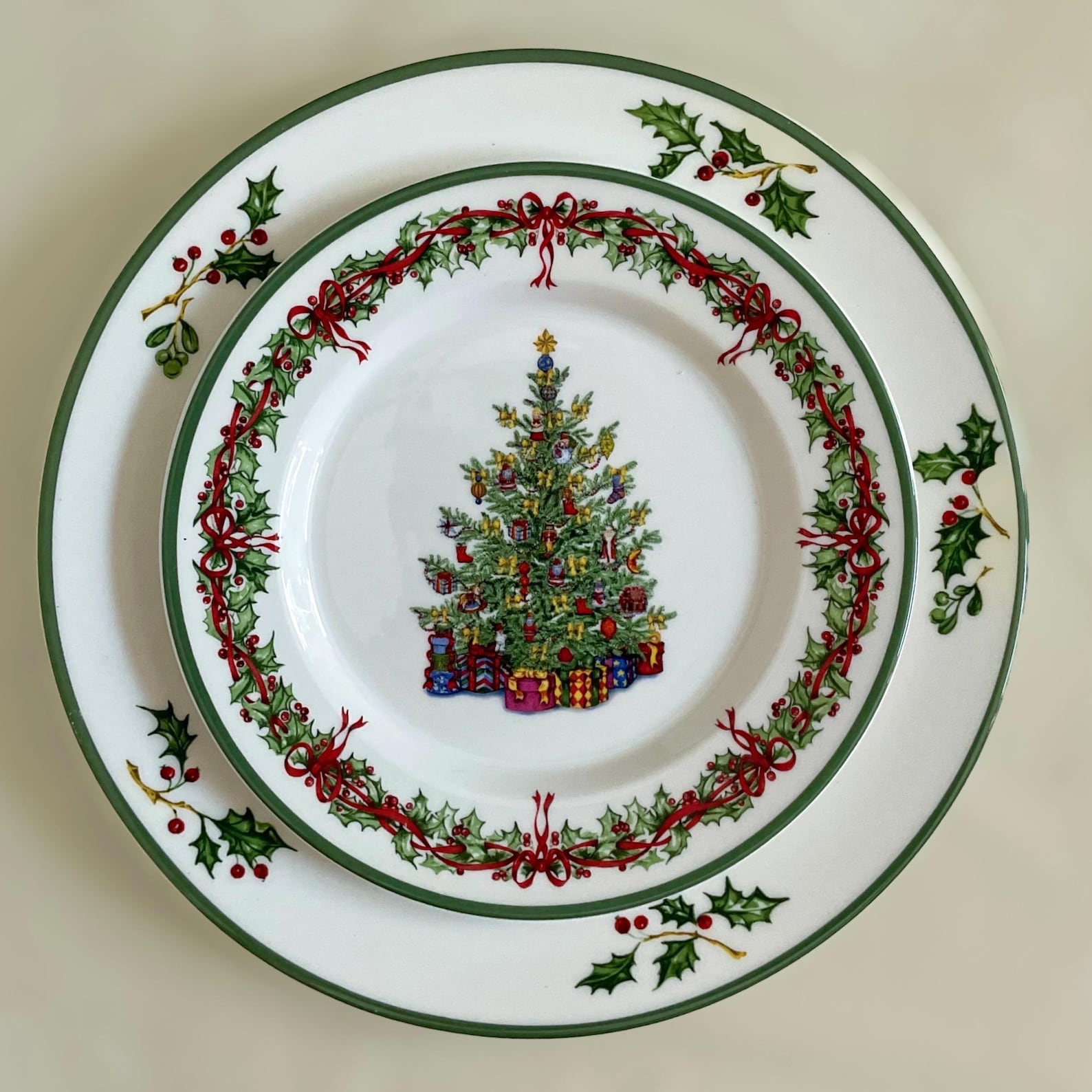 Vintage Radko Holiday China, Dinner and Salad Plate Set: Christmas Tree ...