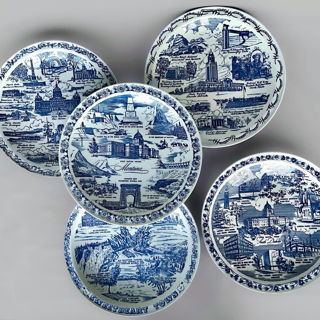 Vernon Kilns State Plate: 1960s Blue Souvenir Keepsake - Etsy