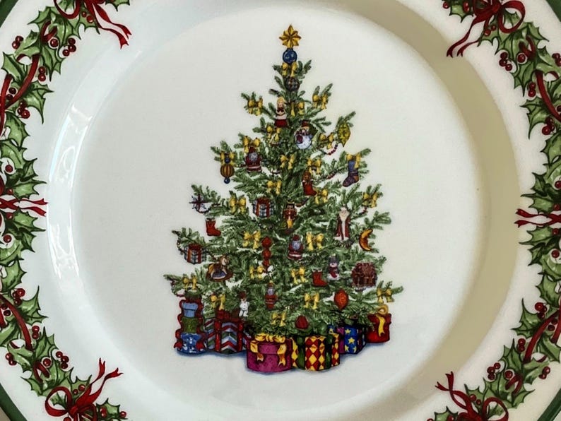 Vintage Radko Holiday China, Dinner and Salad Plate Set: Christmas Tree ...