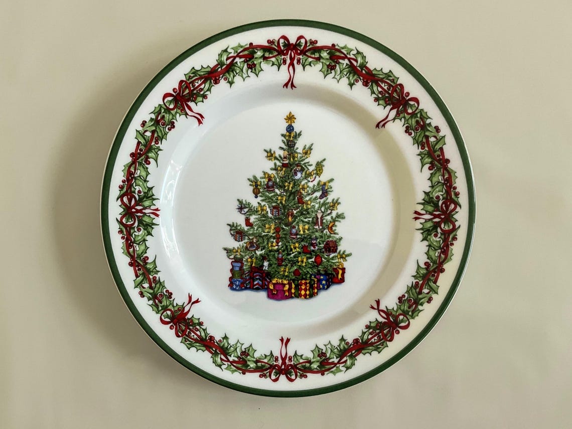 Vintage Radko Holiday China, Dinner and Salad Plate Set: Christmas Tree ...