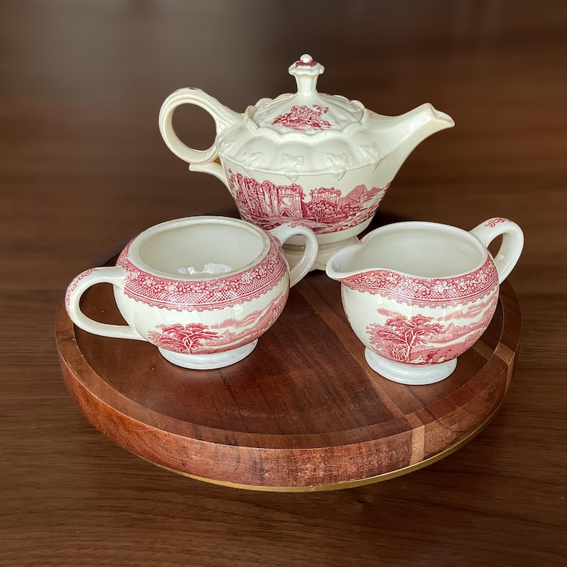 Red transferware teapots - Etsy België