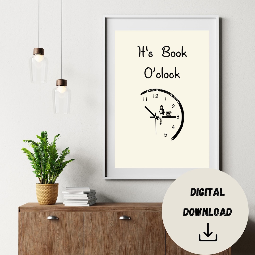 It's Book O'clock - Minimalist Digital Wall Art | Printable Book Lover ...