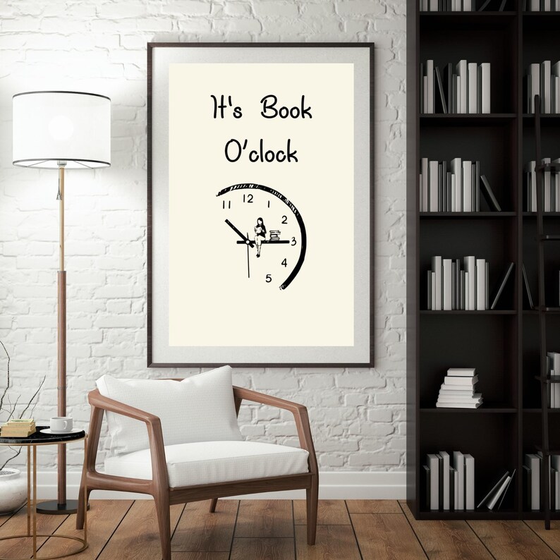 It's Book O'clock - Minimalist Digital Wall Art | Printable Book Lover ...