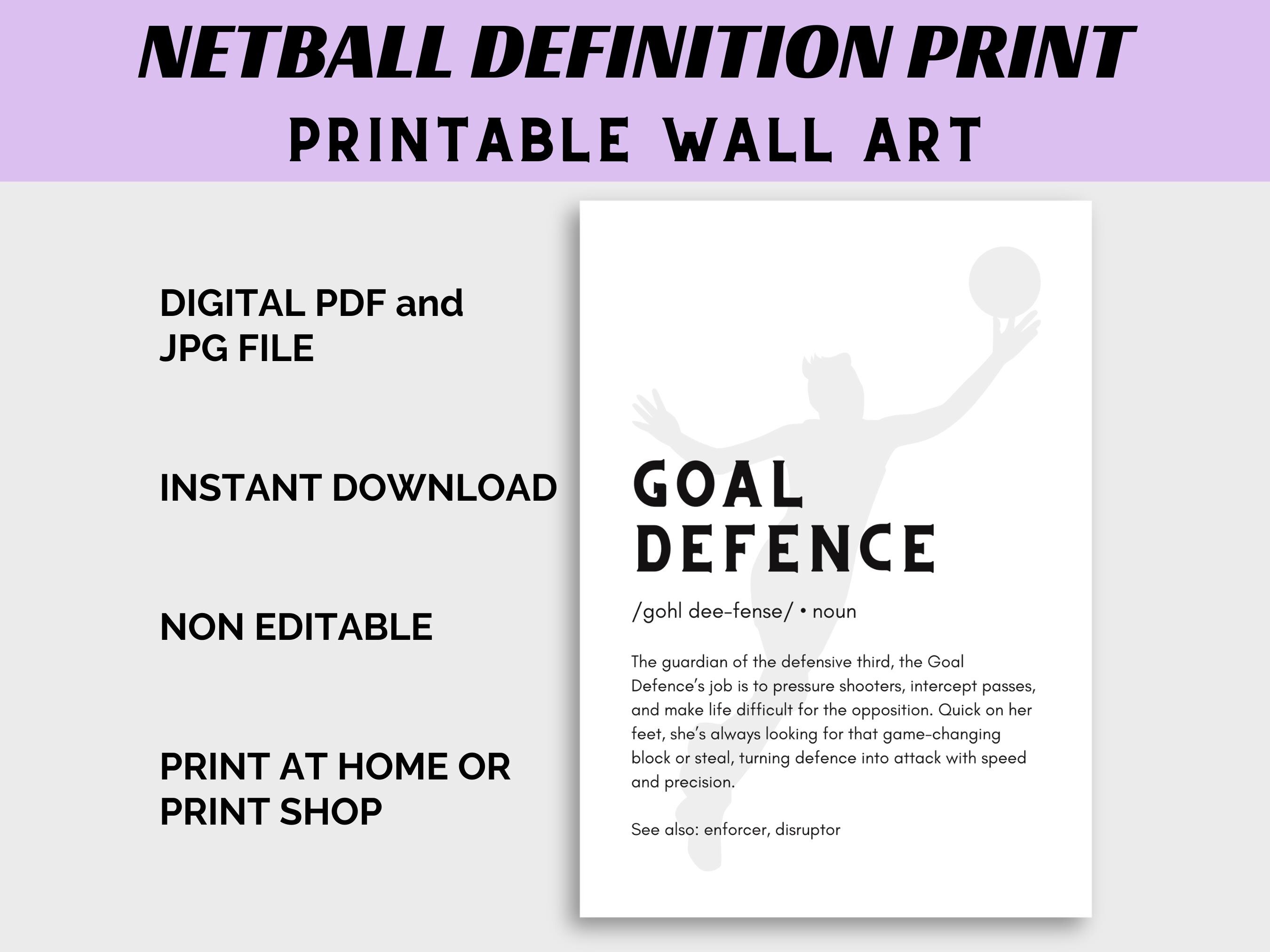 Goal Defence Definition Print, Digital Download, Netball Print, Netball ...
