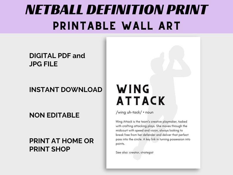 Wing Attack Definition Print, Digital Download, Netball Wall Art ...