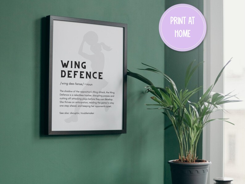 Wing Defence Definition Print, Digital Download, Netball Wall Art ...