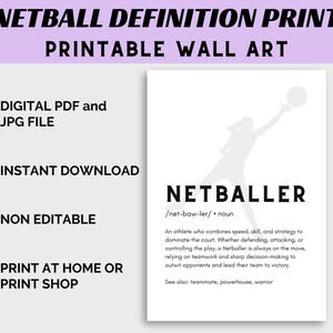 Netballer Definition Print, Digital Download, Netball Print, Netball ...