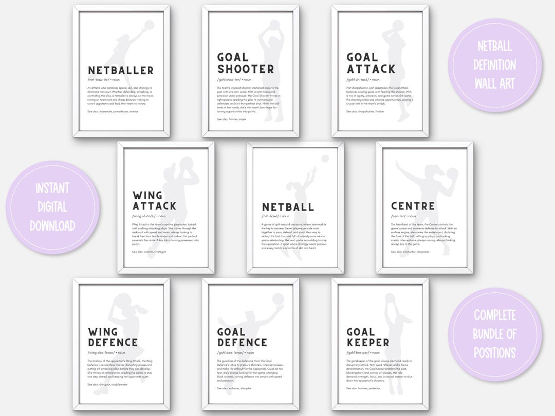 Netball Definition Print Bundle, Instant Digital Download, Netball Wall ...