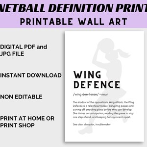 Wing Defence Definition Print, Digital Download, Netball Wall Art ...
