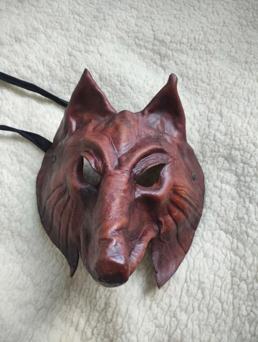 Old Venetian Leather Wolf Mask Masquerade Red / Brown Vintage ...