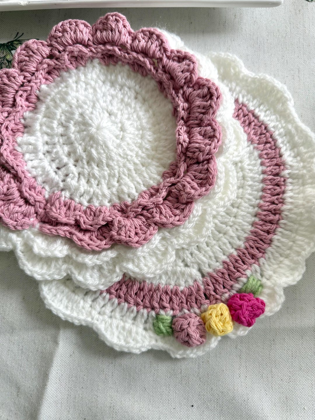 Handcrafted Pink and White Crochet Doilies Set 2 - Etsy