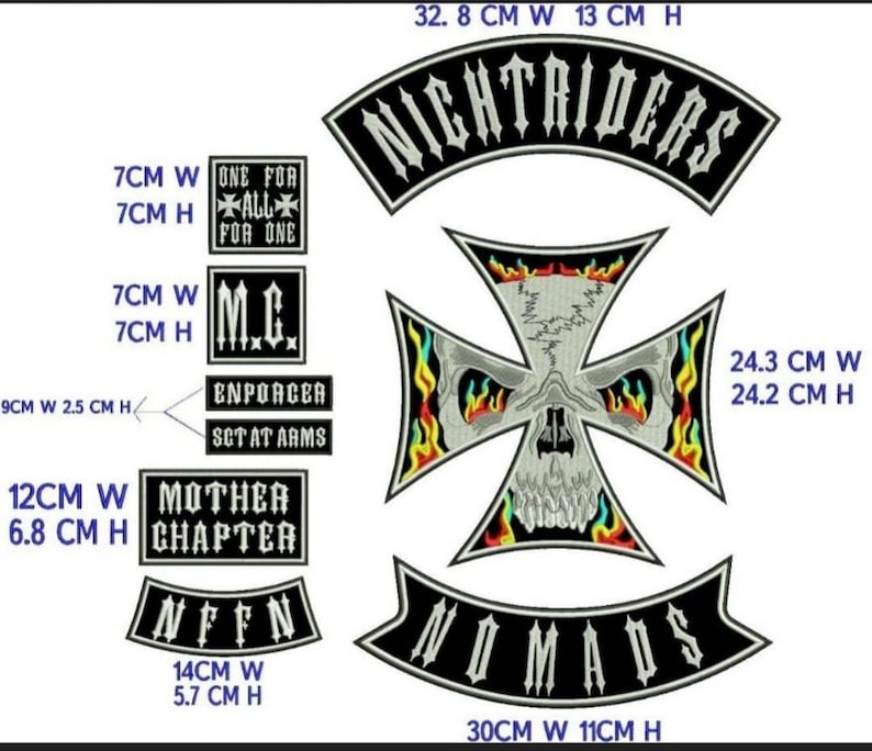 Nightriders Nomads MC Embroidery Patches Set of 9 Pcs Large Size Iron ...