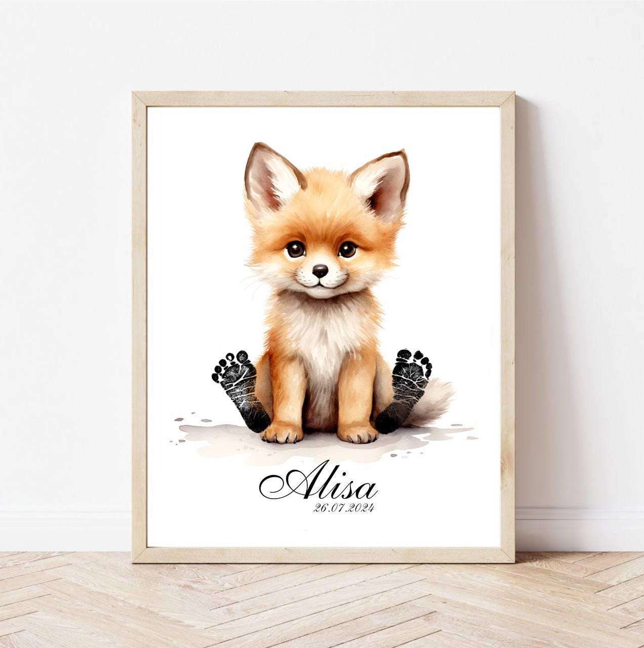Personalised Baby Animal Footprint, Fox Newborn Keepsake, Nursery Wall ...