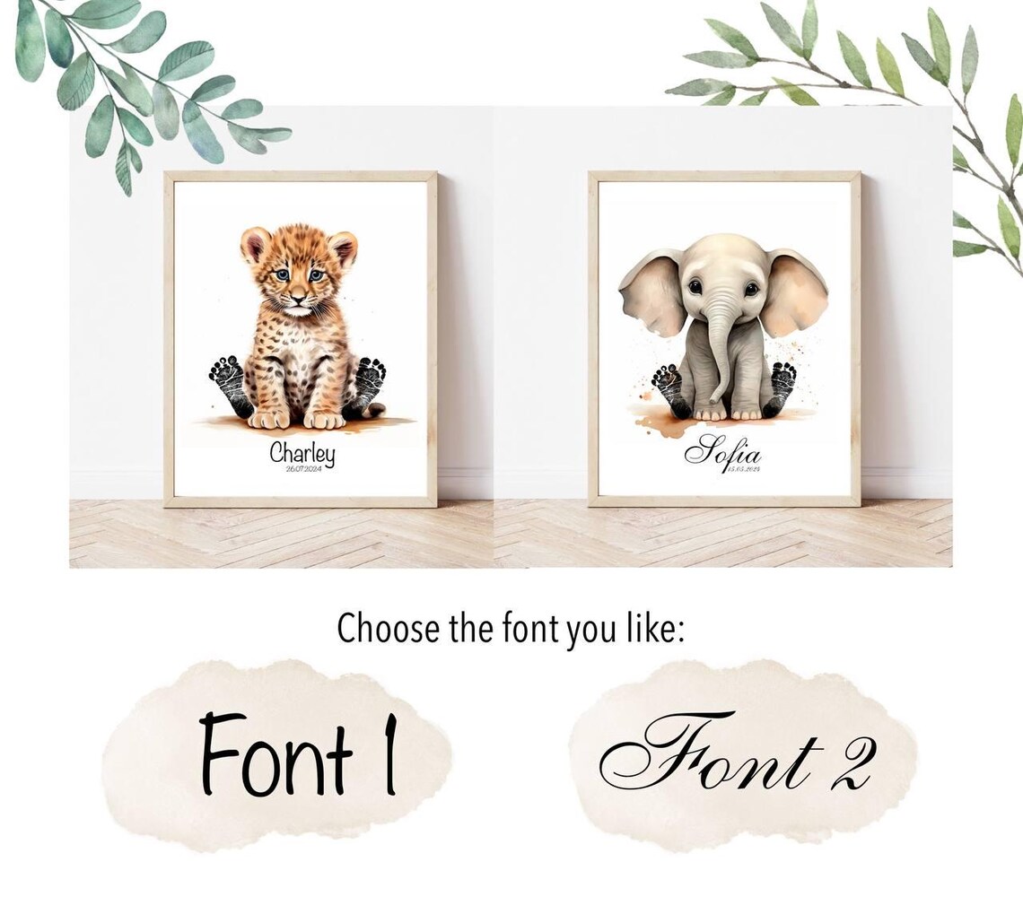 Personalised Baby Animal Footprint, Giraffe Newborn Keepsake, Nursery ...
