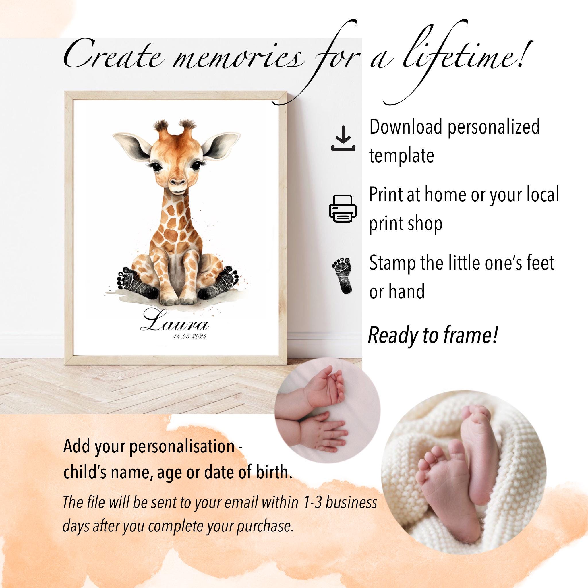 Personalised Baby Animal Footprint, Giraffe Newborn Keepsake, Nursery ...
