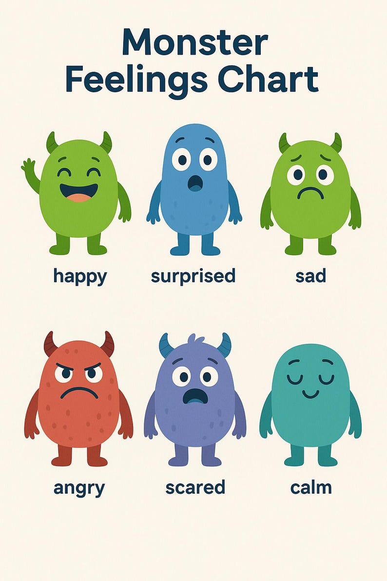 Kids Monster Emotions Check-in Chart Printable | Feelings Poster for ...