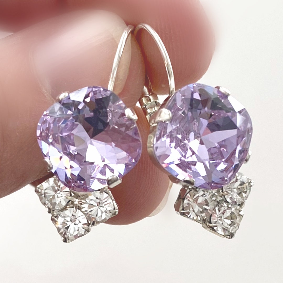 Pendientes colgantes de cristal violeta claro, cristales violetas con ...