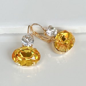 Sunflower Yellow Crystal Drop Earrings, Yellow and Gold Dangle Earrings ...