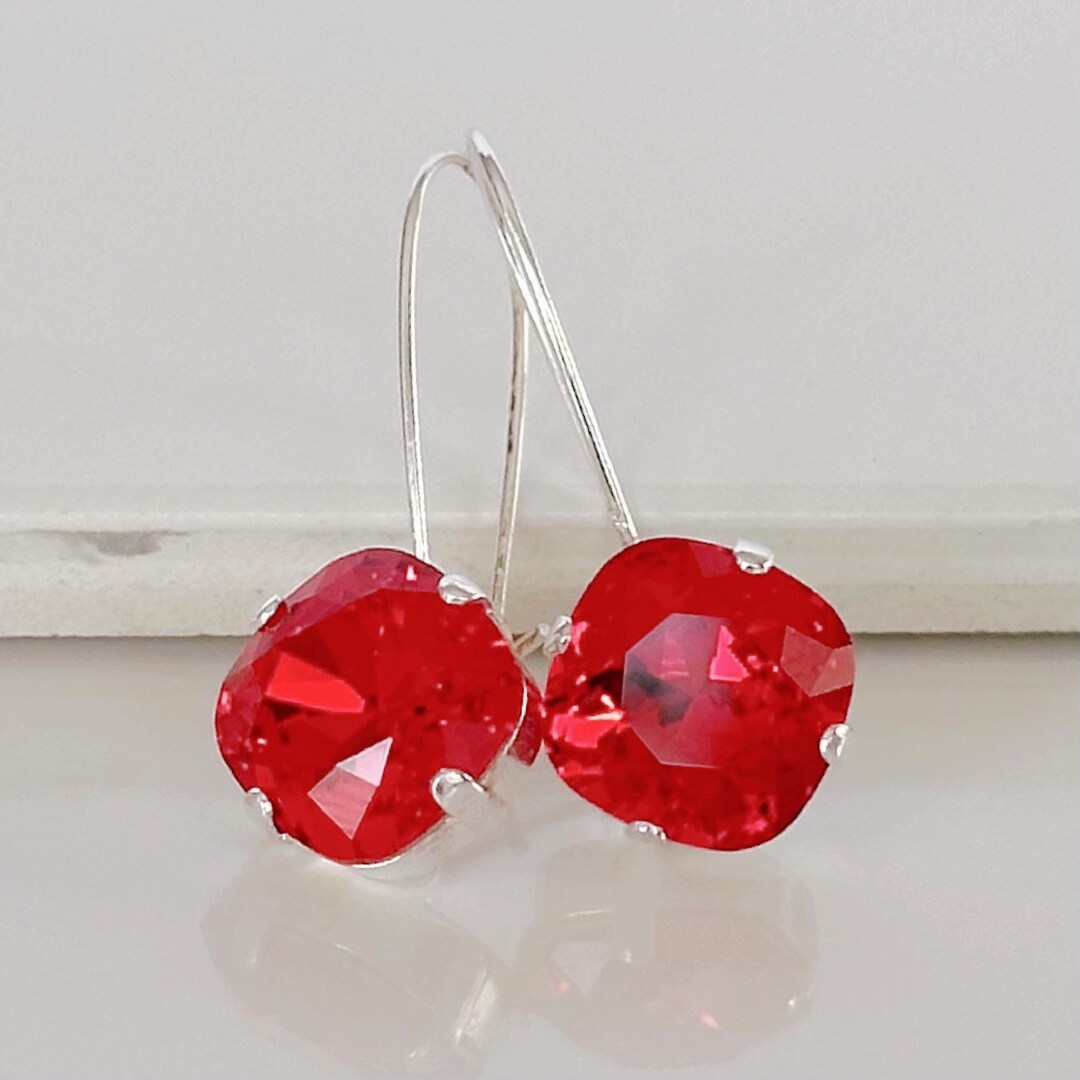 Red Crystal Drop Earrings, Siam Red Premium Crystal Dangle Earrings ...