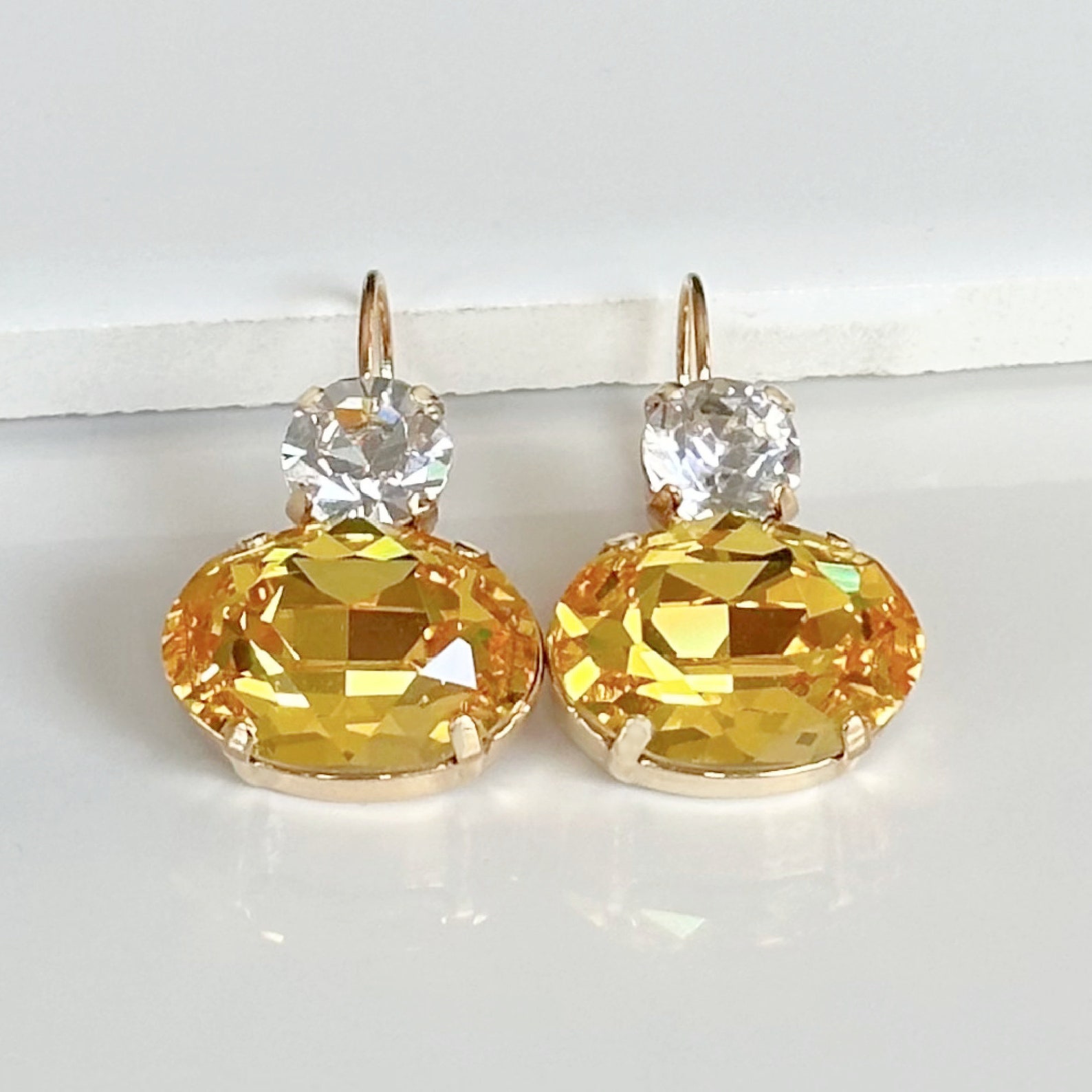 Sunflower Yellow Crystal Drop Earrings, Yellow and Gold Dangle Earrings ...
