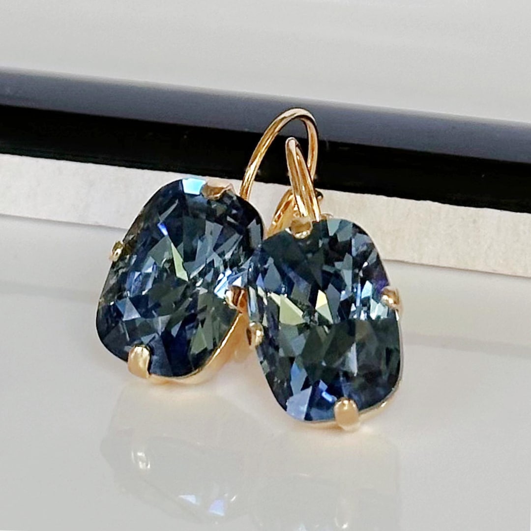 Navy Blue Crystal Drop Earrings: Gold-plated Lever Backs - Etsy