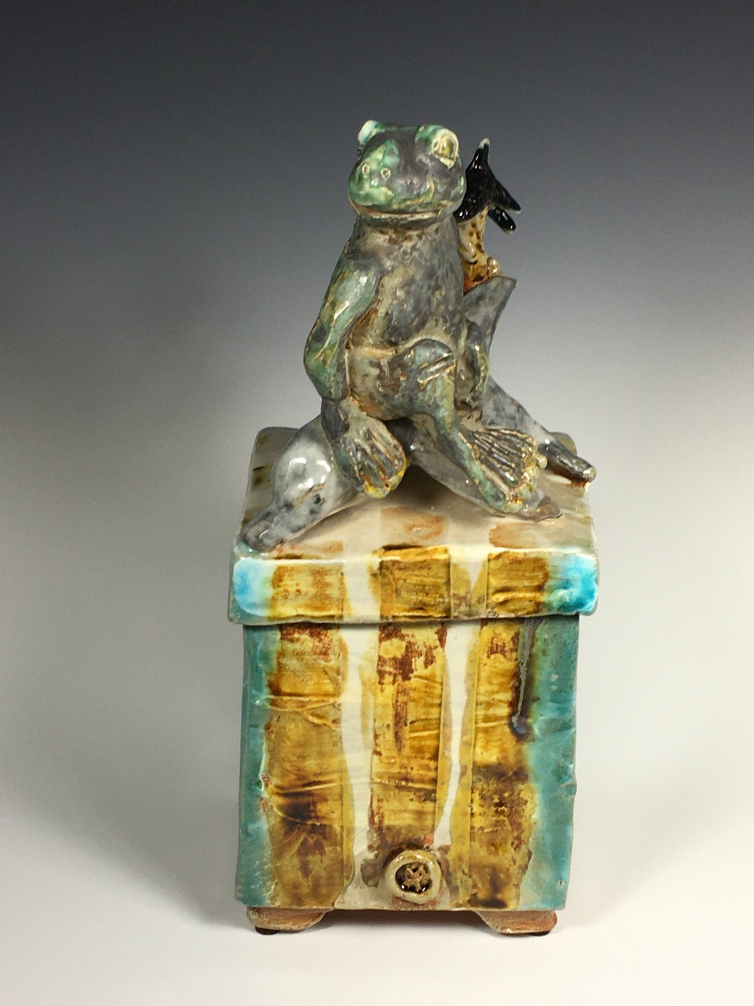 578 Frog With Orca Walking Stick Sitting on Dolphin Soda Fired - Etsy