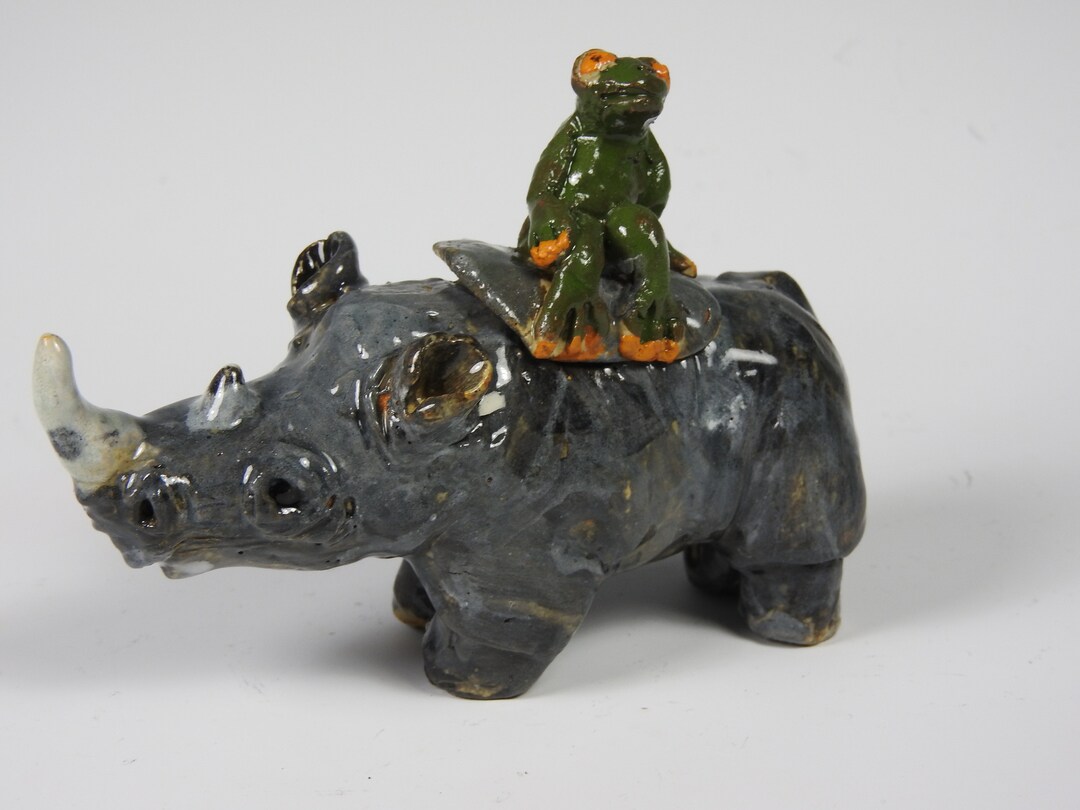 699 Rhino Miniature Teapot/pitcher Beverage Dispenser W Frog Lid 3”x4 ...