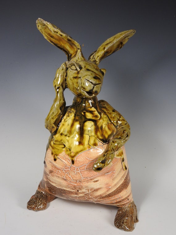 431 Rabbit Hare Buddha Bunny Tenmoku Salt Fired Animal | Etsy