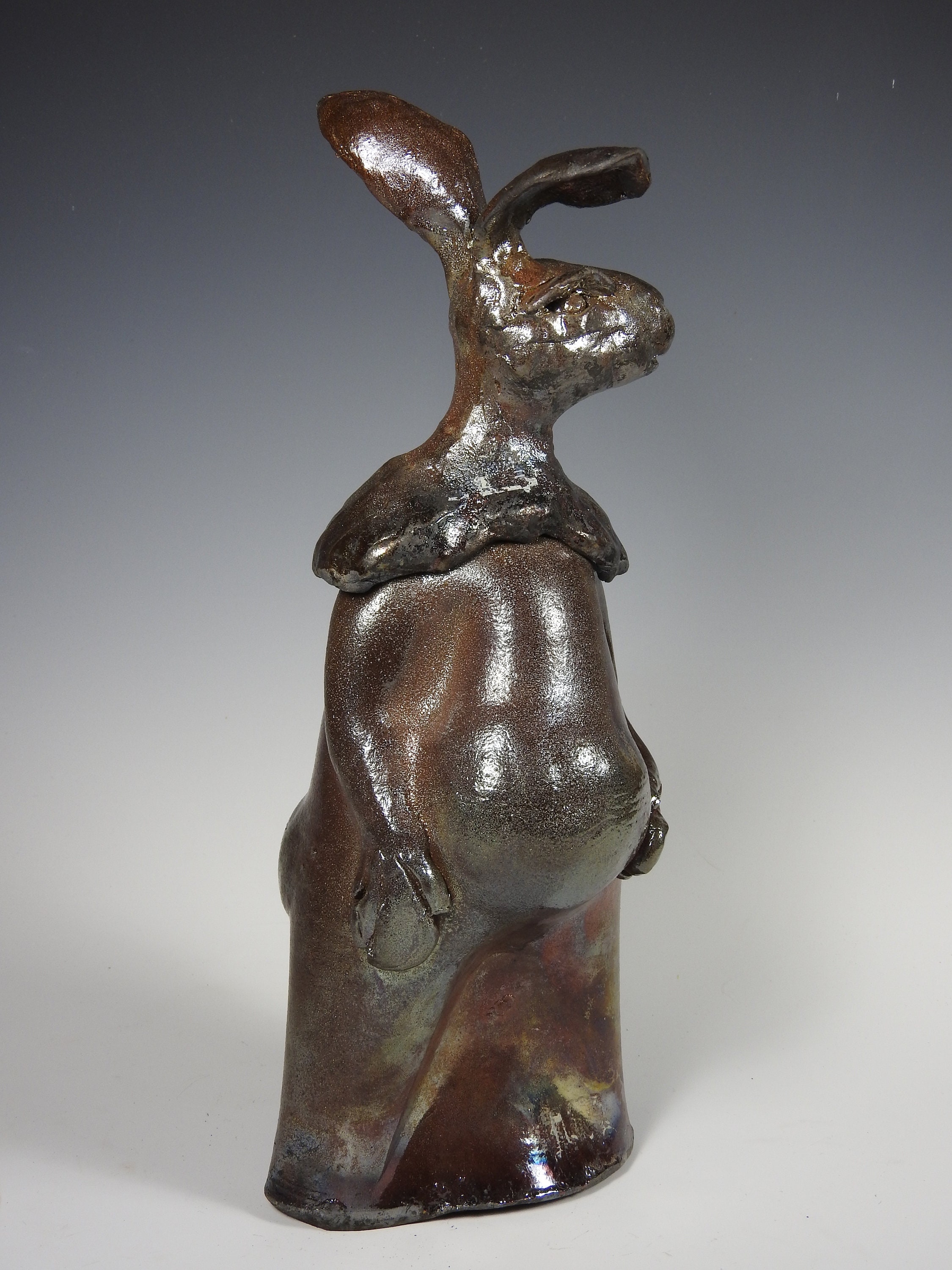 36 Buddha Bunny Raku Copper Red Glaze Handbuilt Bottle Rabbit Top 2 ...