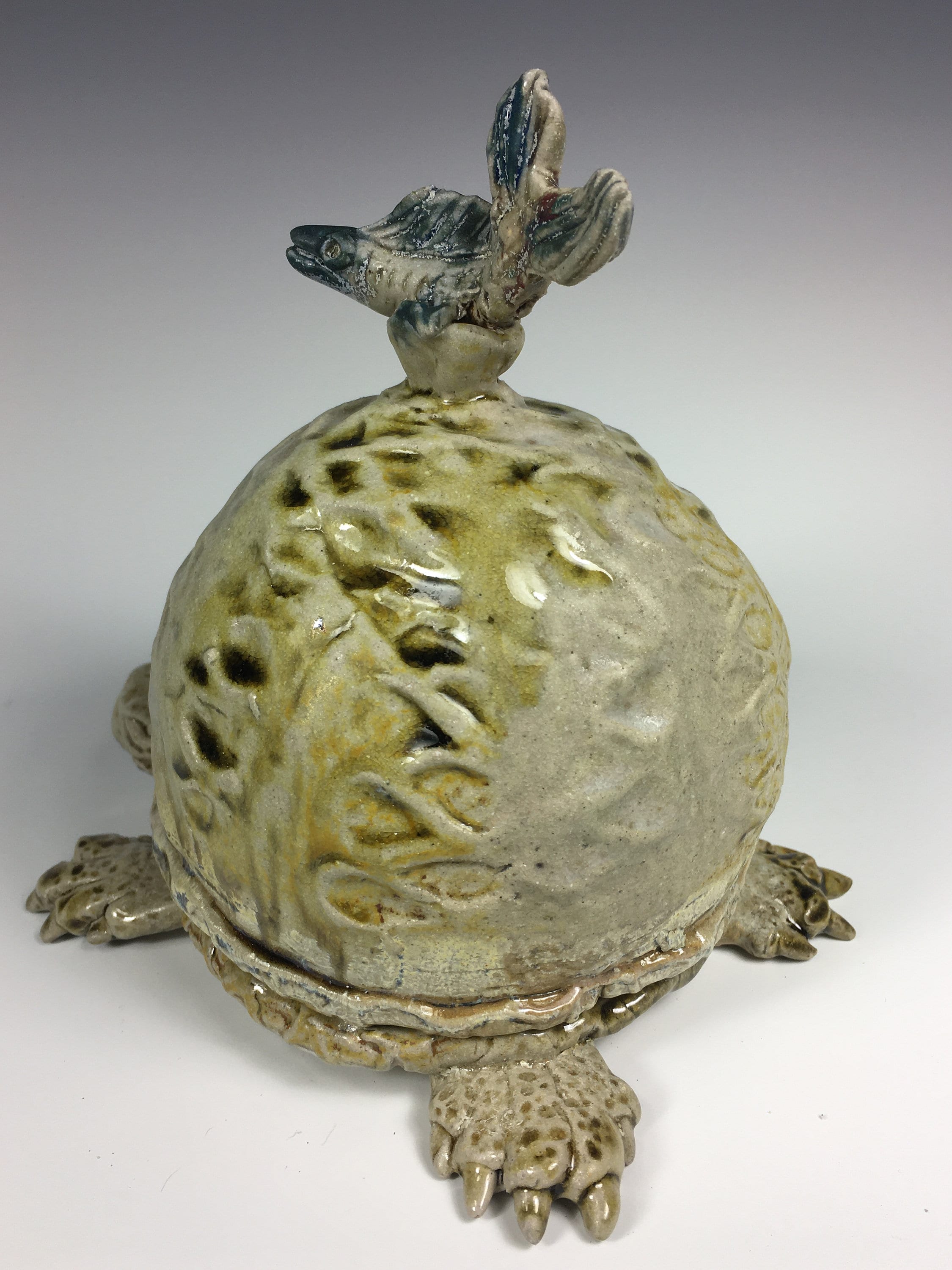 625 Turtle Cloche Bowl With Fish Handle Serving Dish 6.25”x7”x4.5” - Etsy