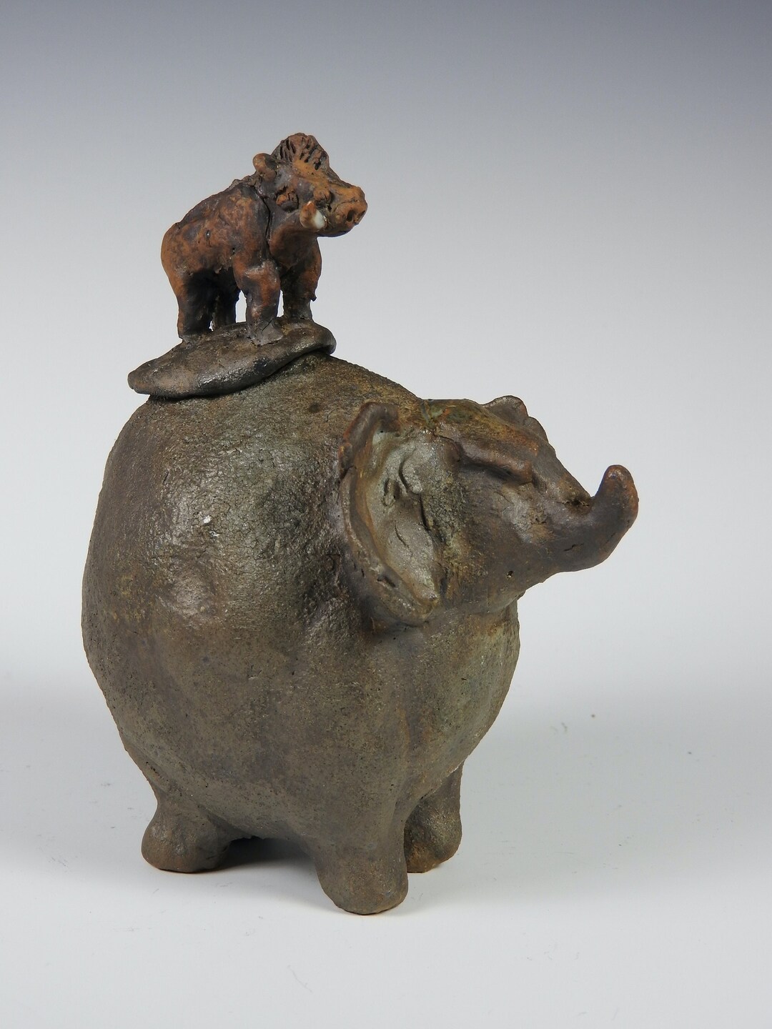 697 Elephant Jar W Warthog Lidded Vessel 5”x5”x3” - Etsy