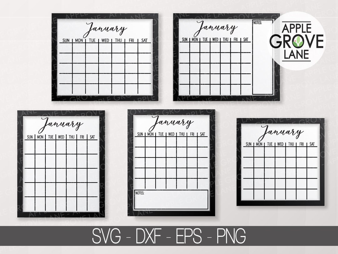 Blank Calendar Svg Bundle - Monthly Calendar Svg - Calendar Outline Svg ...