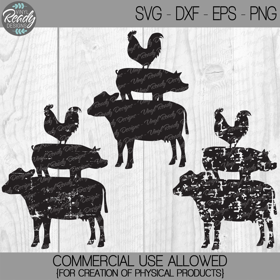 Rooster Pig Cow Svg Distressed Set of 3 Stacking Animals Svg Grunge ...