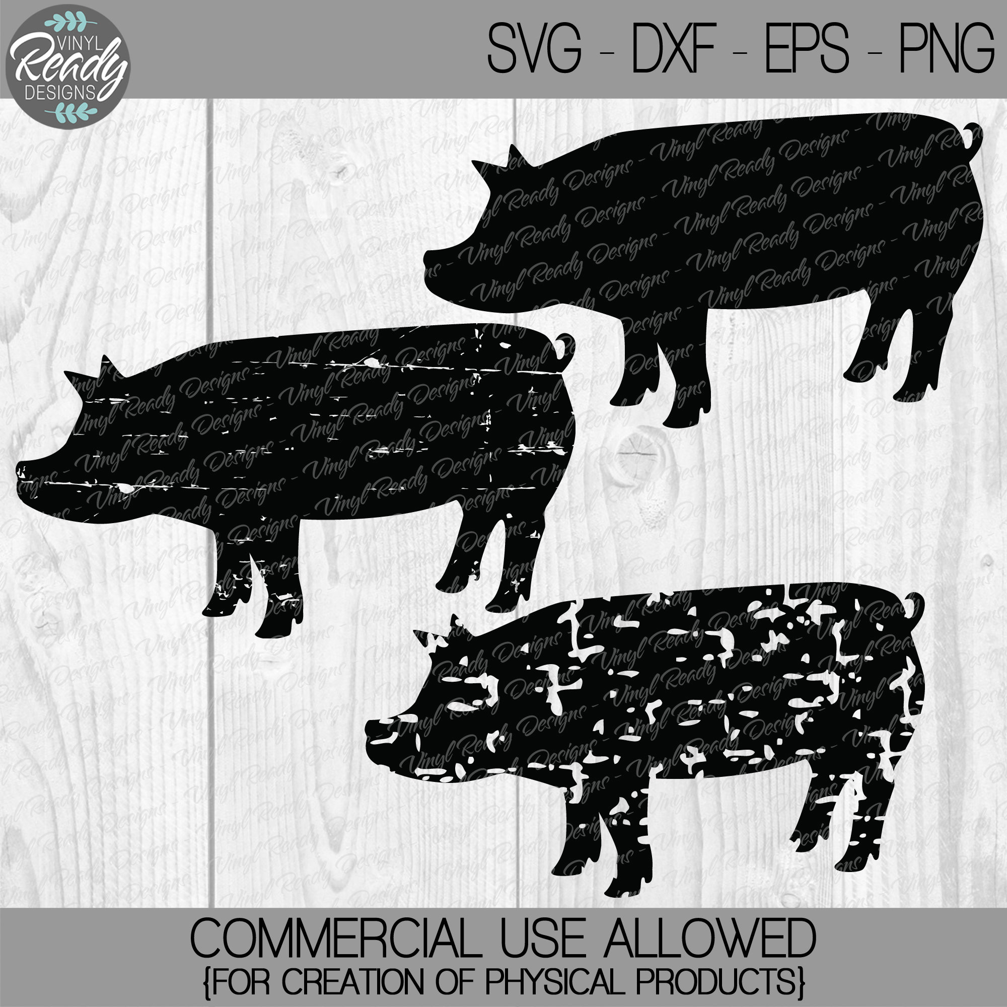 Pig Svg Grunge 3 Designs Farmhouse Style Svg Distressed Vector Clip Art ...