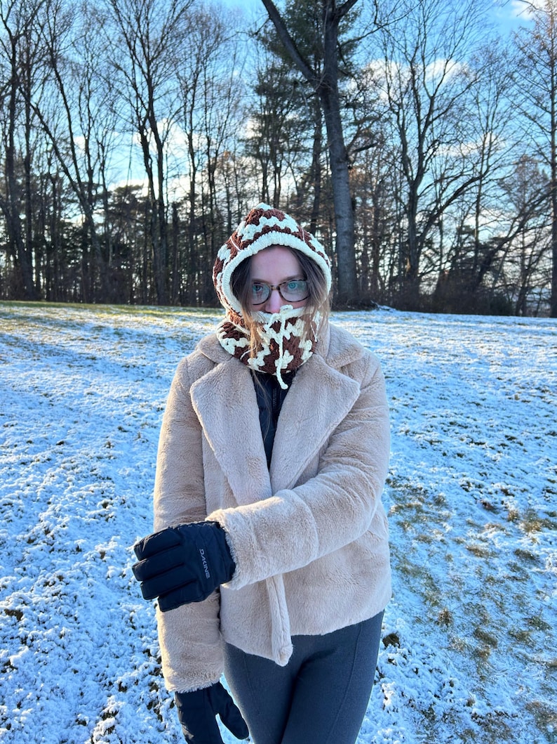 Crochet Balaclava, Brown and Cream Granny Square Balaclava,hooded ...