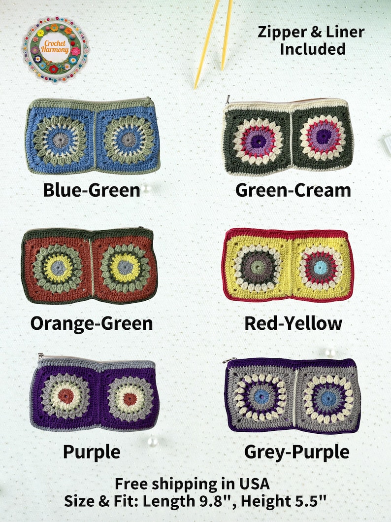 Granny Square Crochet Pouch: Handmade Make-up Zipper Pencil Case - Etsy