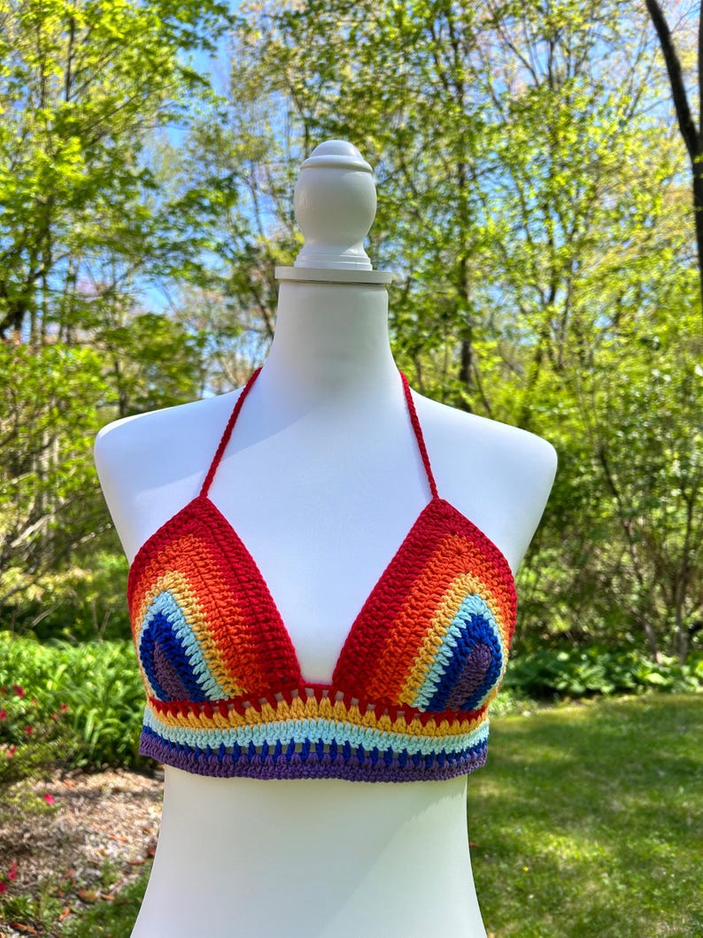 Pride Crochet Halter Crop Top: Rainbow Bralette, Festival Bikini Top - Etsy