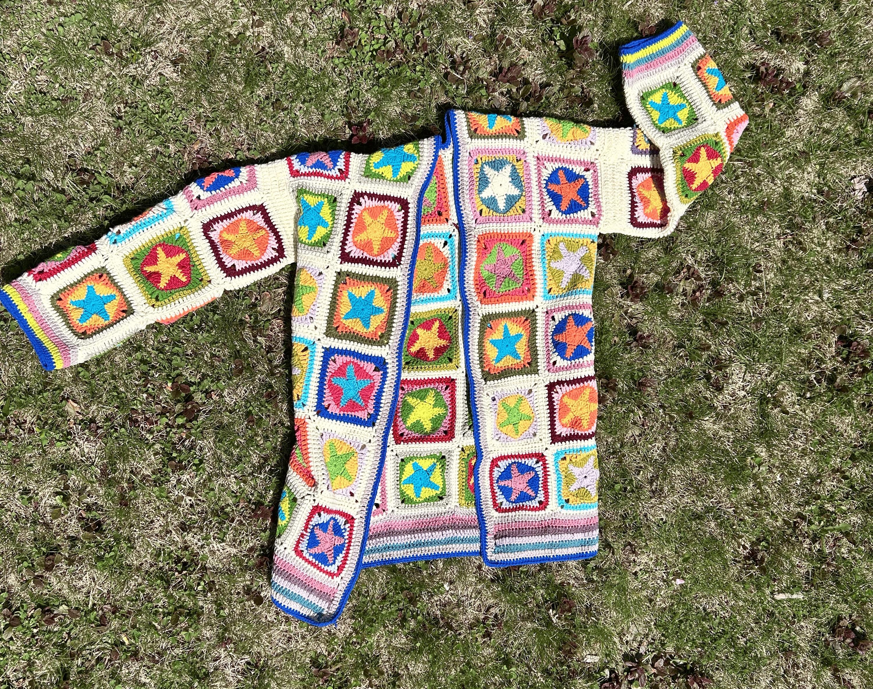Crochet Rainbow Star Cardigan: Handmade Colorful Boho Festival Sweater ...