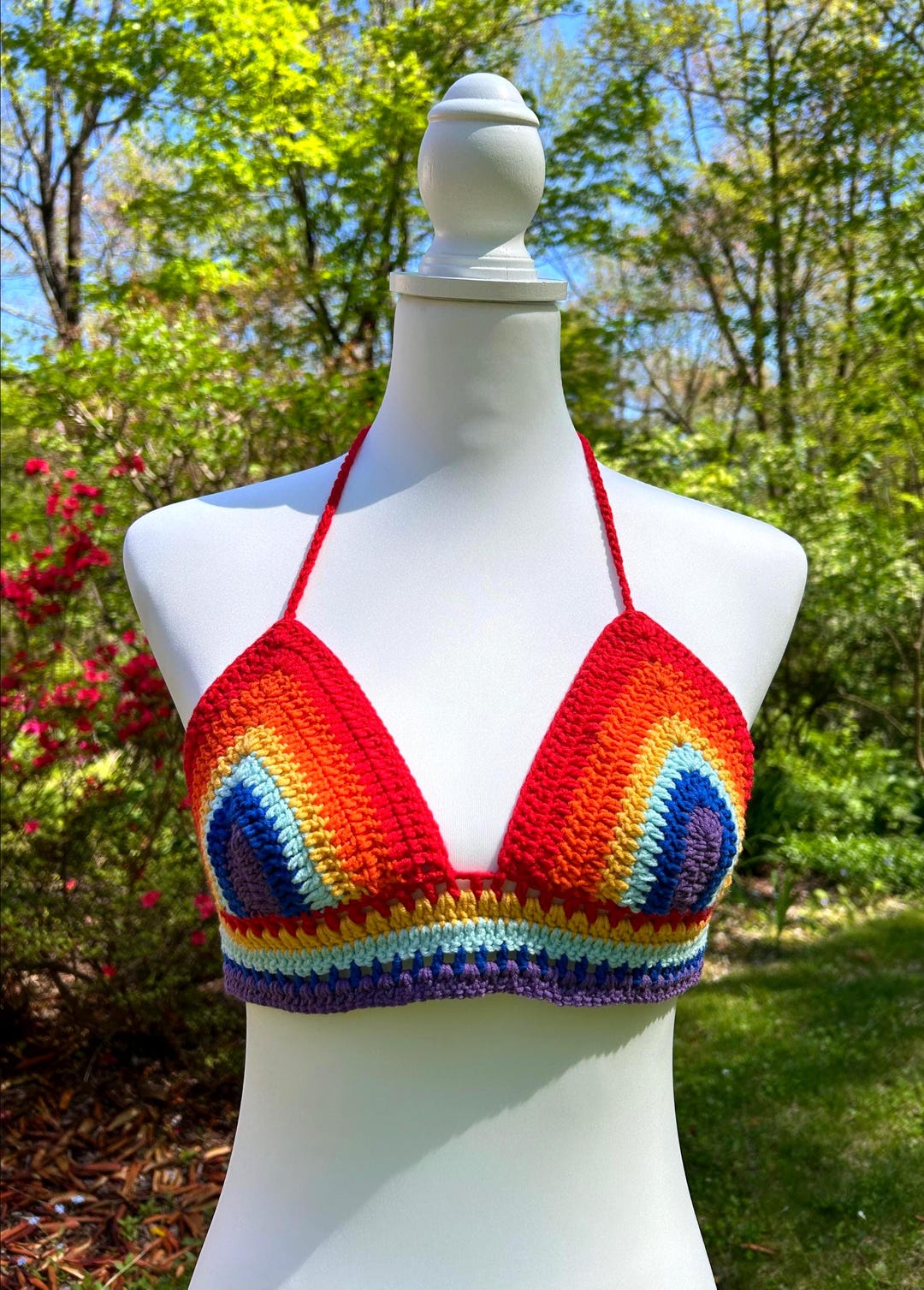 Pride Crochet Halter Crop Top: Rainbow Bralette, Festival Bikini Top - Etsy