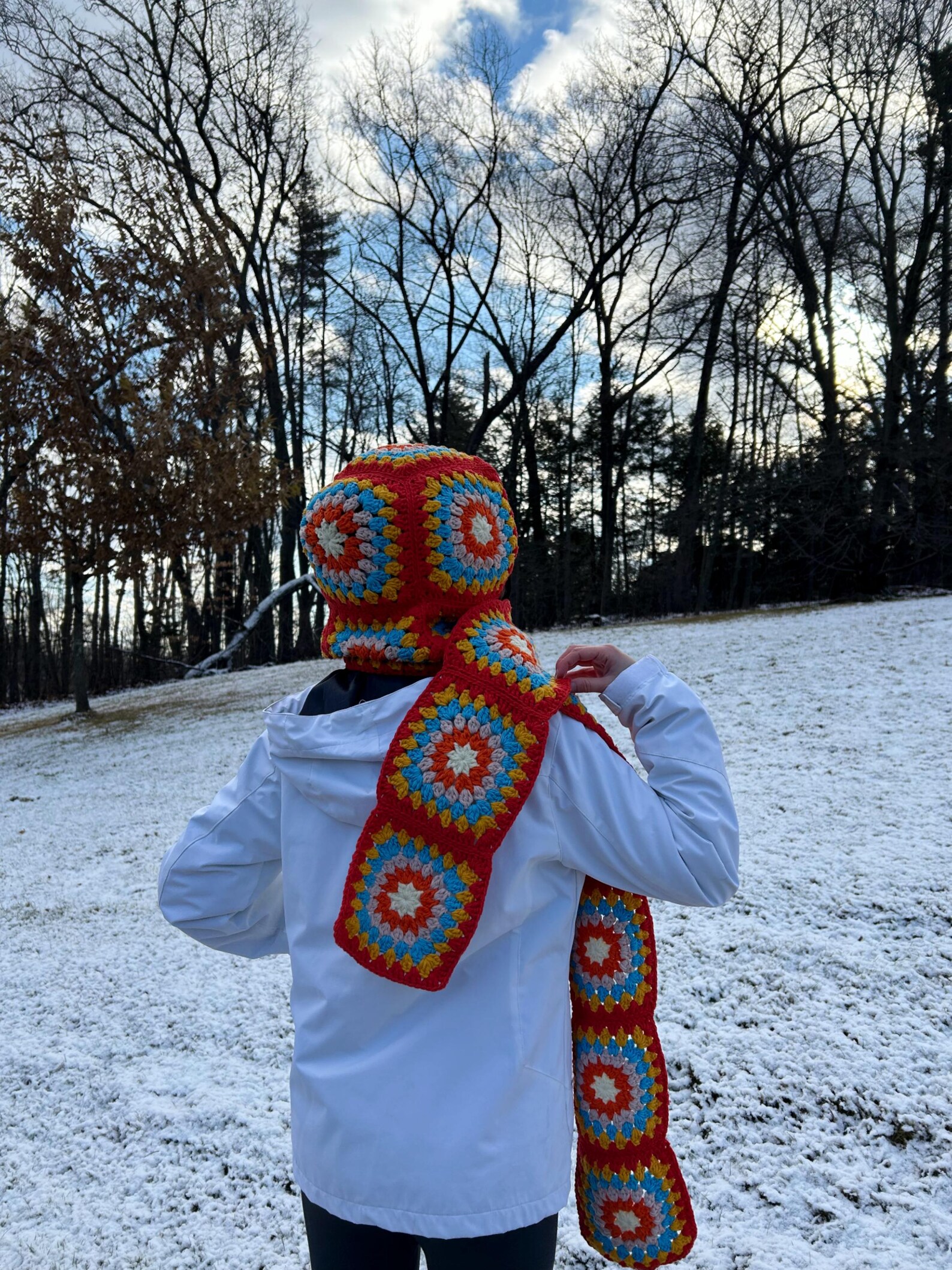 Granny Square Crochet Balaclava: Red Ski Hooded Scarf Mask, Winter ...