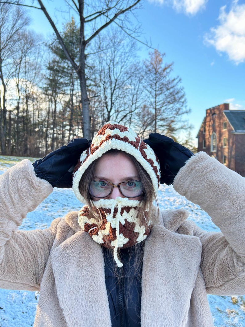 Crochet Balaclava, Brown and Cream Granny Square Balaclava,hooded ...