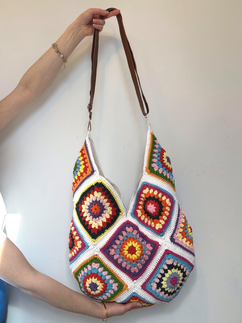 Granny Square Crochet Bag: Handmade Colorful Boho Crossbody Bag, Retro ...