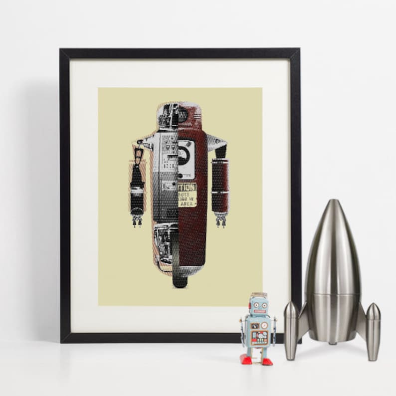 Robot Art Print, Retro Robot Wall Art, Vintage Robot Schematic, 50's ...