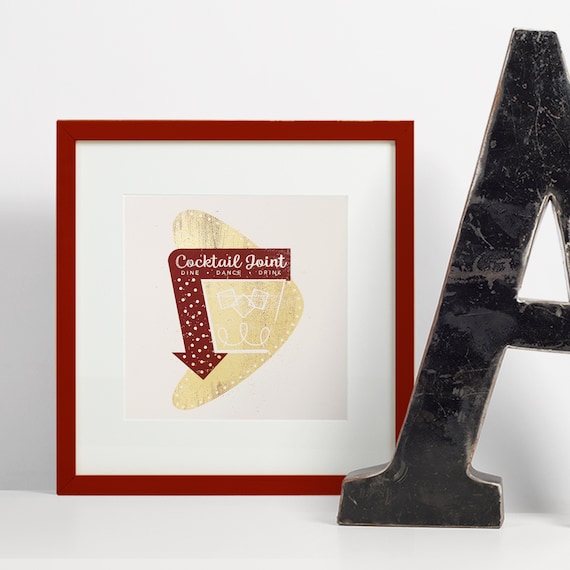 Bar Cart Art Retro Bar Sign Cocktail Art Print Bar Decor | Etsy