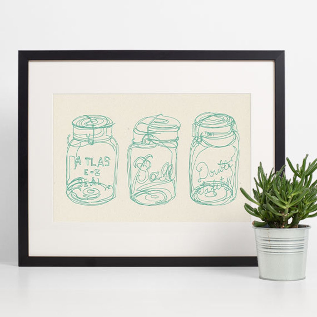 Mason Jar Wall Decor, Ball Jar Art Print, Rustic Kitchen Decor ...