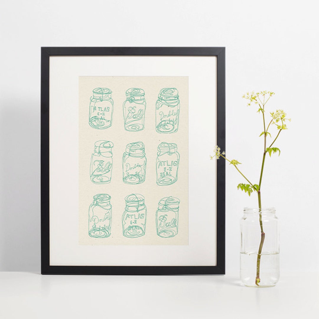 Mason Jar Wall Decor, Ball Jar Art Print, Rustic Kitchen Decor ...